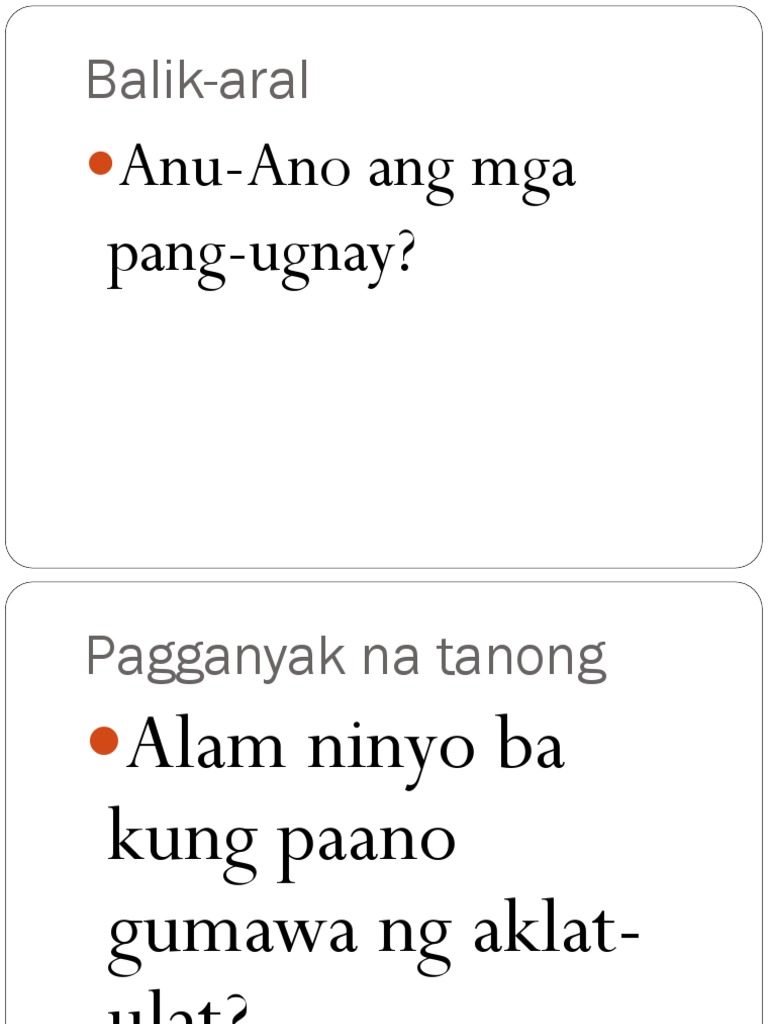 Anu-Ano Ang Mga Pang-Ugnay?: Balik-Aral | PDF