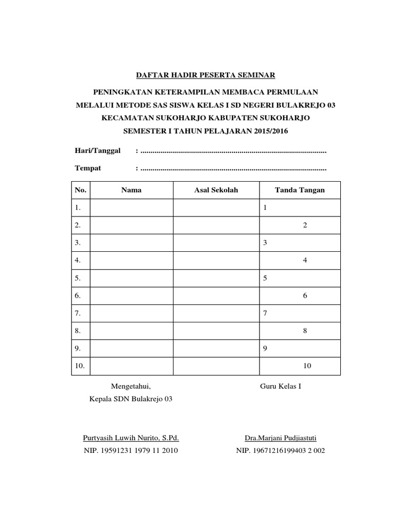 DAFTAR Hadir Seminar | PDF