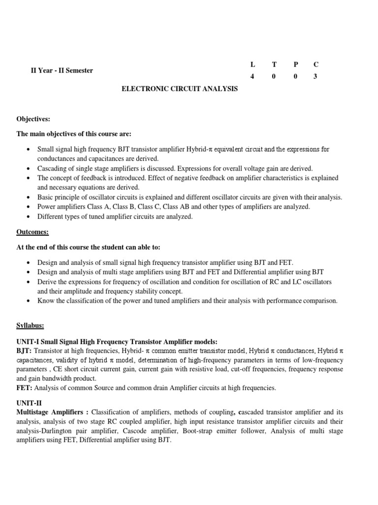 Ece r16 - Eca Syllabus | PDF | Amplifier | Bipolar Junction Transistor