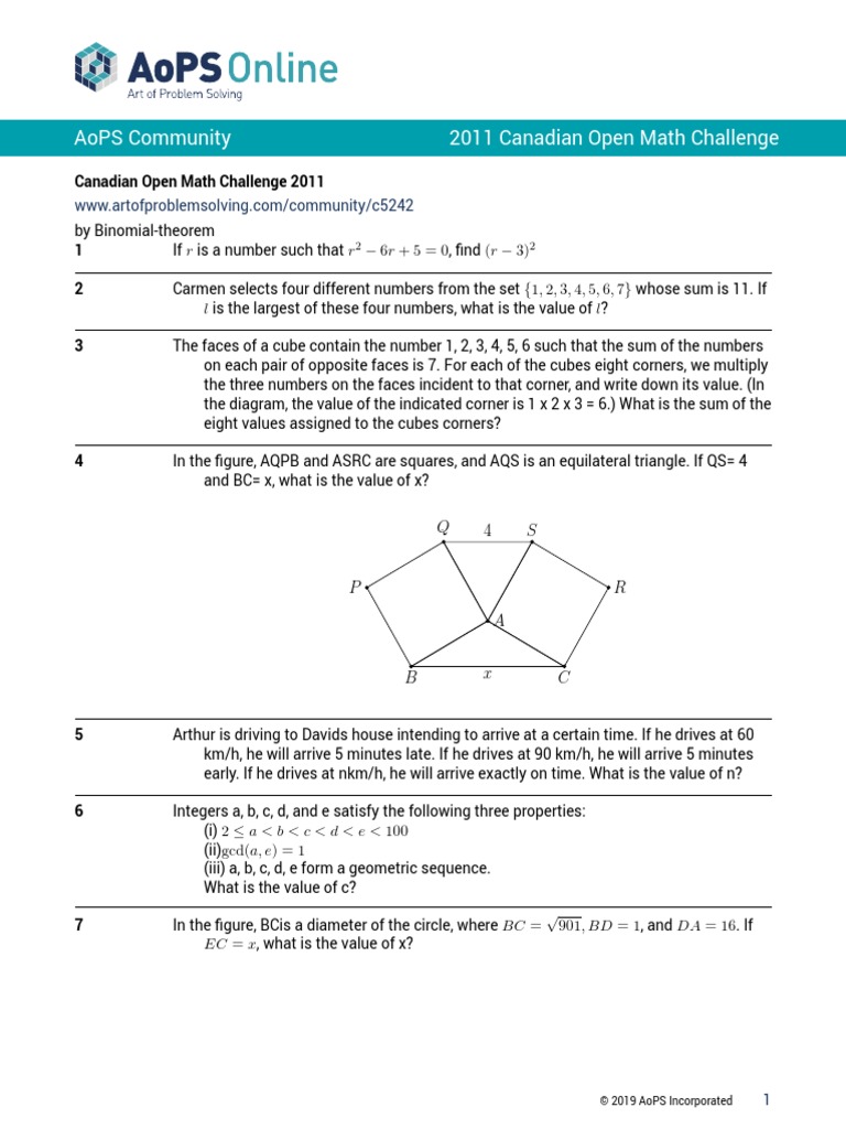 Aops Community 2011 Canadian Open Math Challenge | PDF | Algebra ...