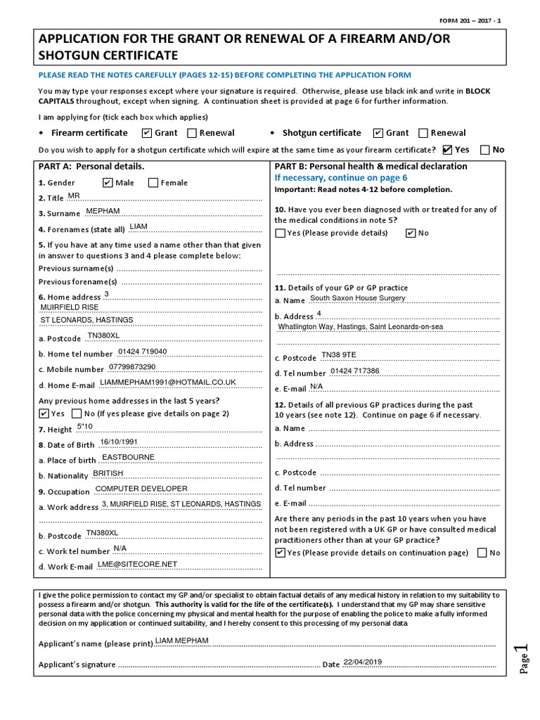 Form 201 Application Renewal Certificate Sussex | PDF | Magazine ...