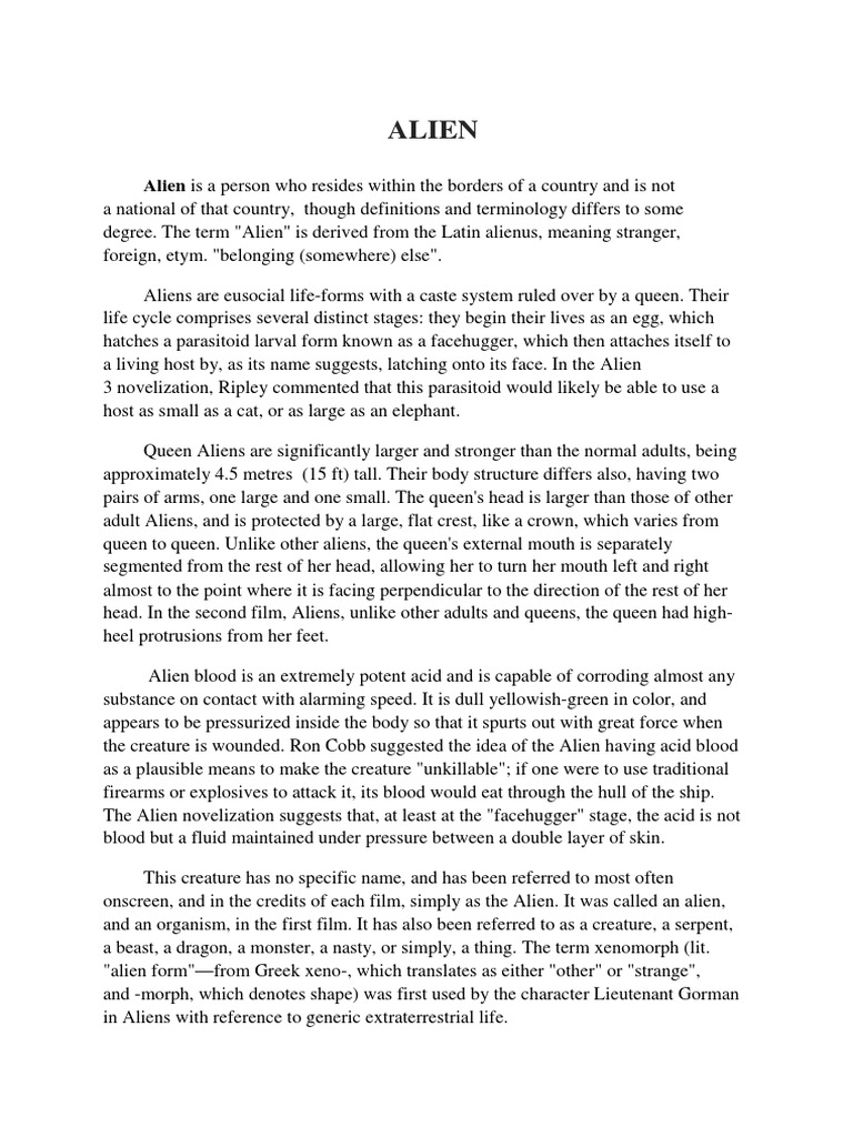 Alien: Alien Is A Person Who Resides Within The Borders of A Country ...