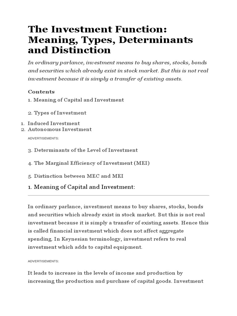 The Investment Function.2 | PDF | Economic Equilibrium | Interest