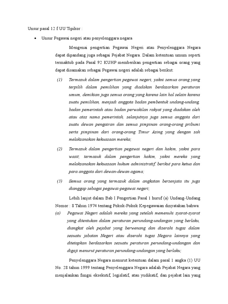 Unsur Pasal 12 F UU Tipikor | PDF