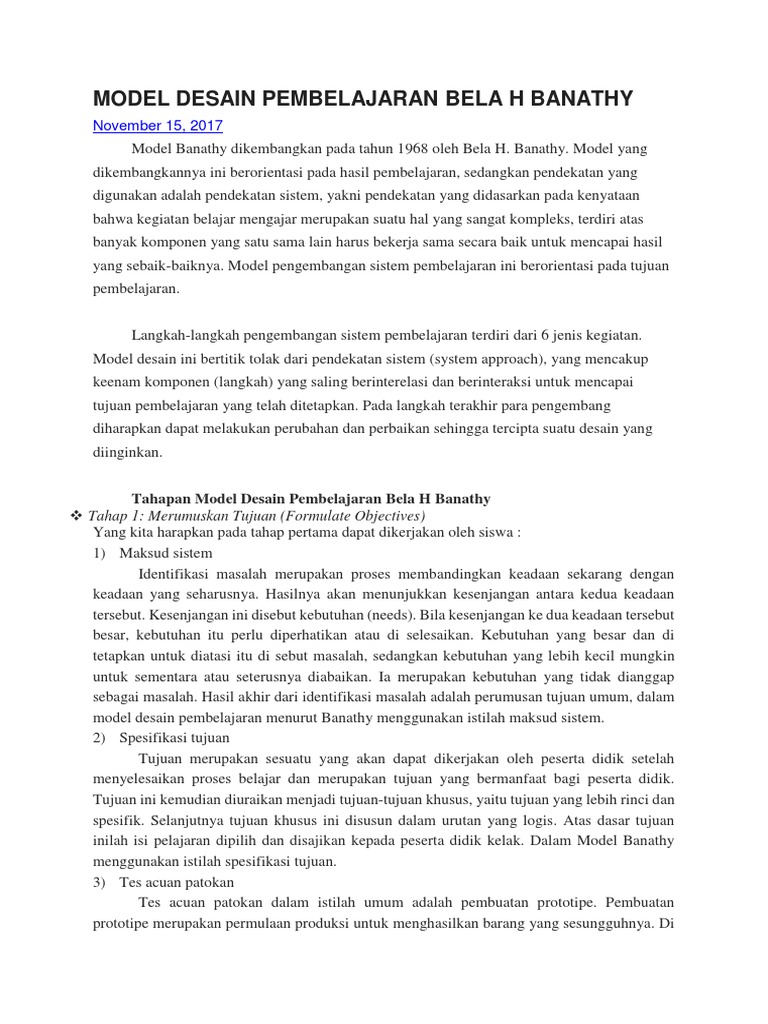 Model Desain Pembelajaran Bela H Banathy | PDF