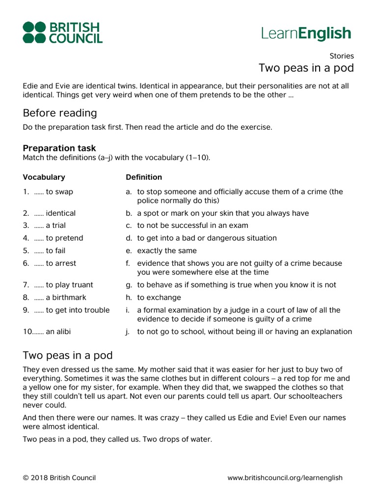 Before Reading: Two Peas in A Pod | PDF | Violence