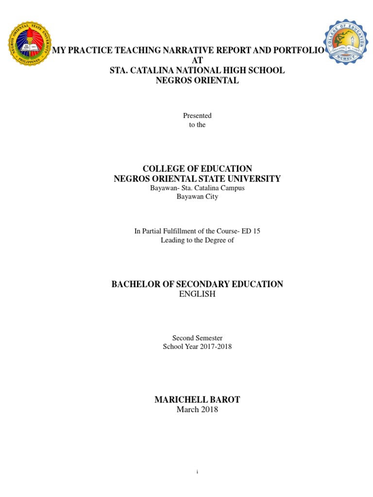 My Practice Teaching Narrative Report and Portfolio AT Sta. Catalina ...