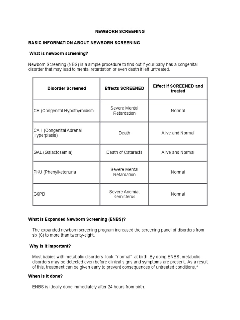 Newborn Screening Basic Information About Newborn Screening | PDF ...