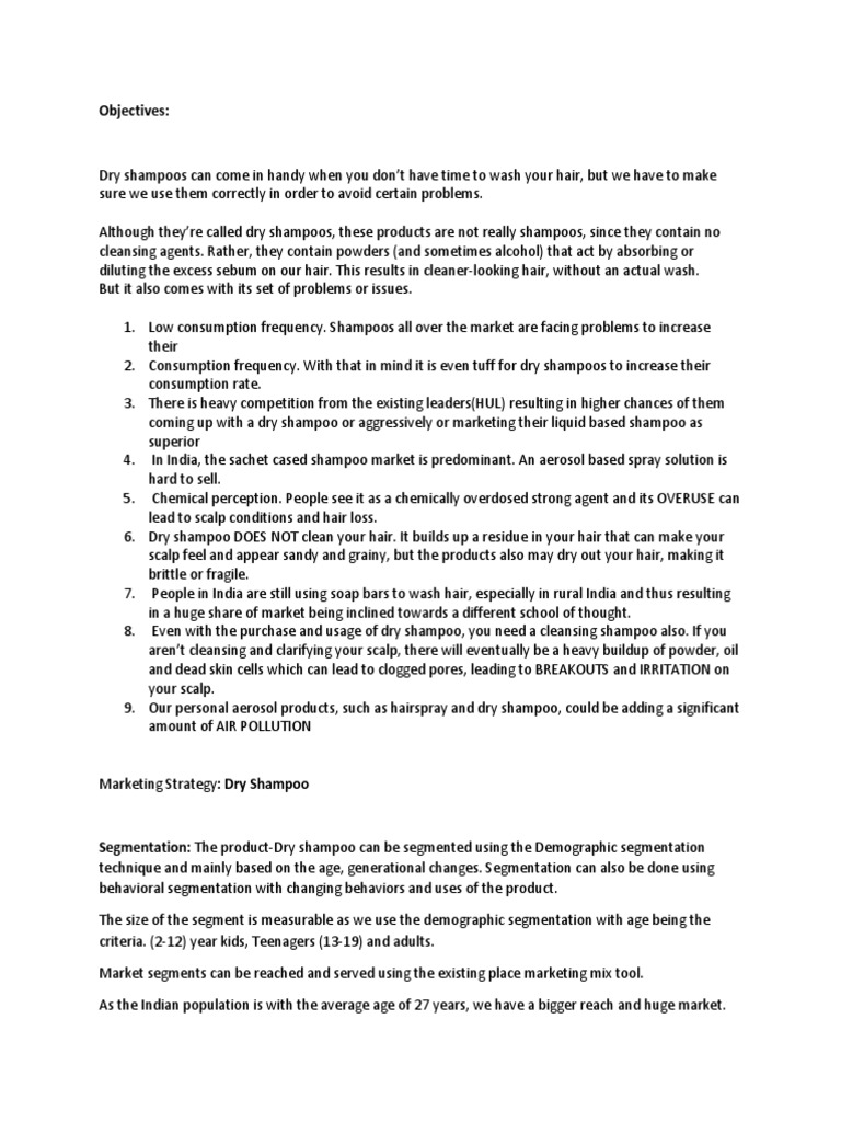 Marketing Strategy For Dry Shampoo | PDF | Retail | Market Segmentation