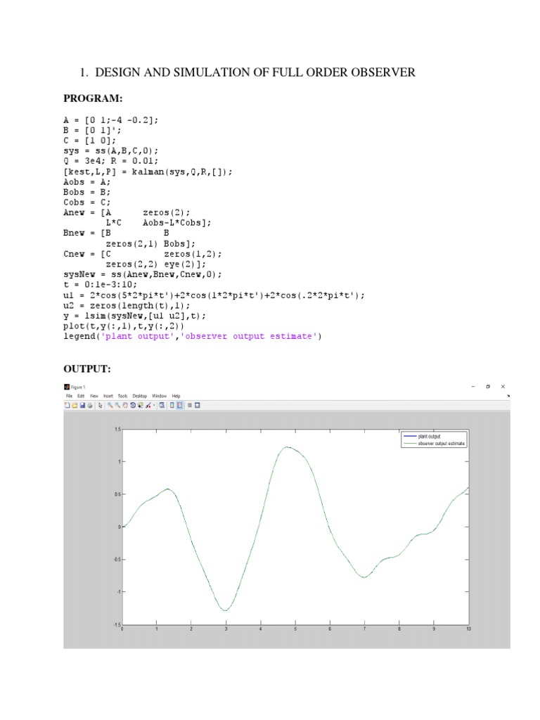 Design and Simulation of Full Order Observer: Program | PDF | Teaching ...