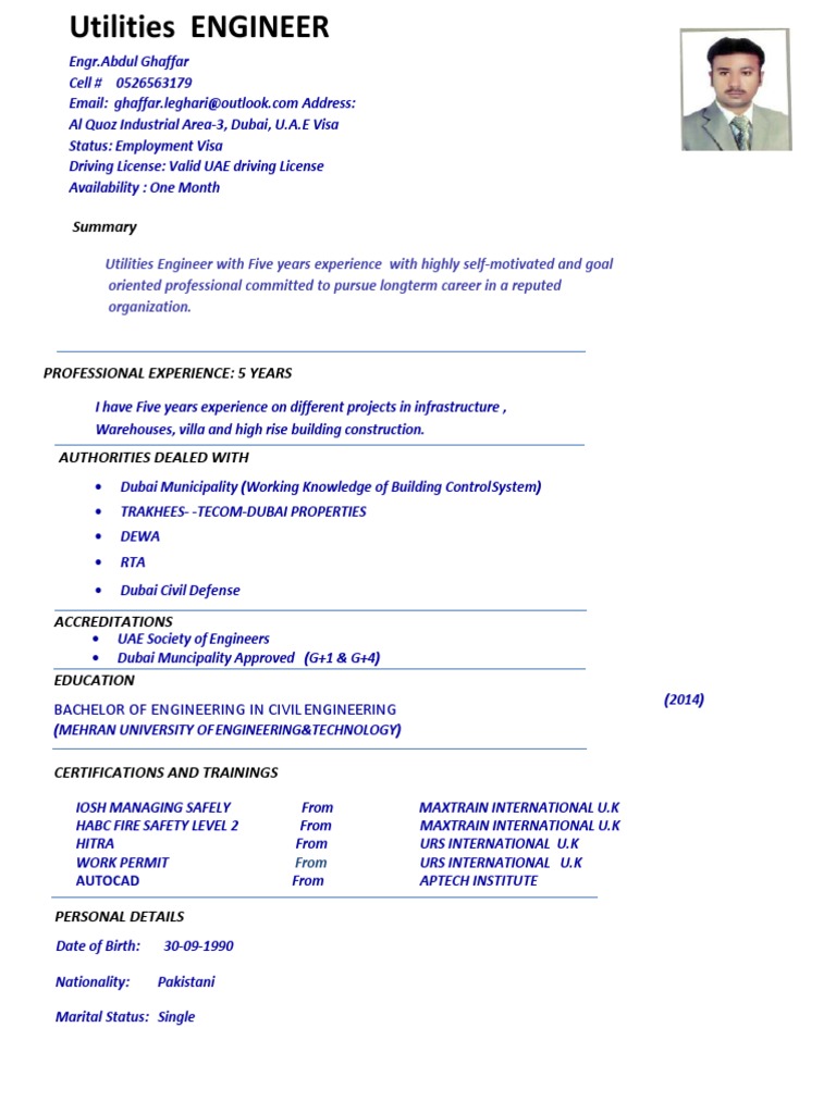 Utilities Engineer | PDF | General Contractor | Dubai