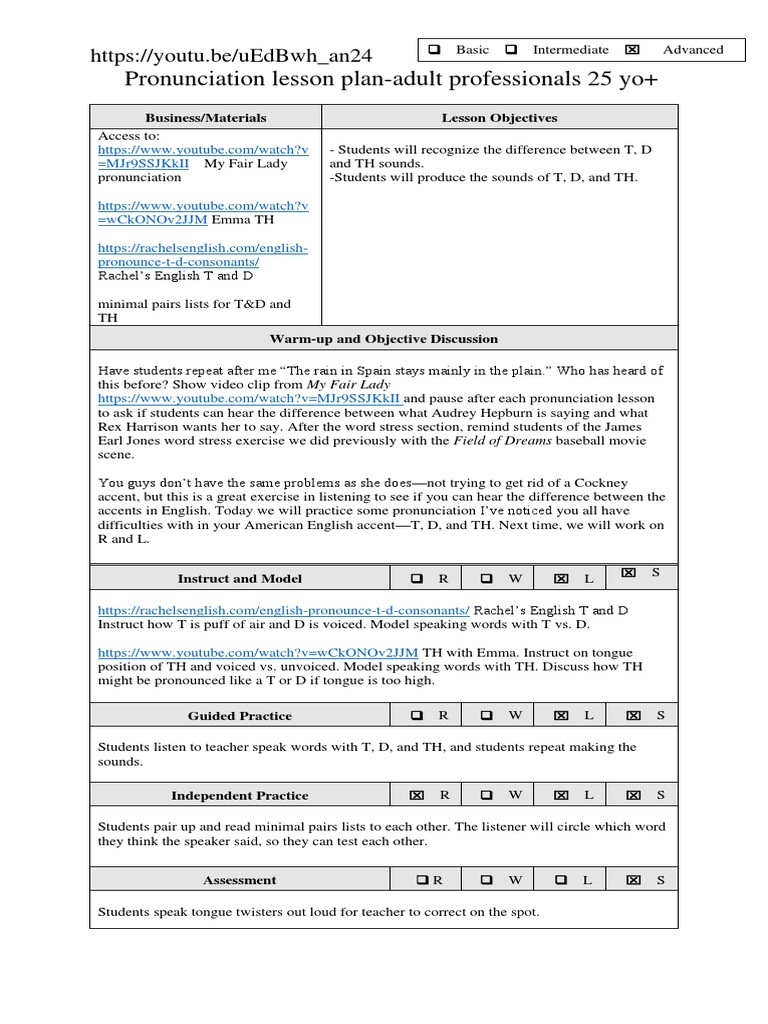 Mastering the Subtleties of Pronunciation: A Lesson Plan for Teaching ...