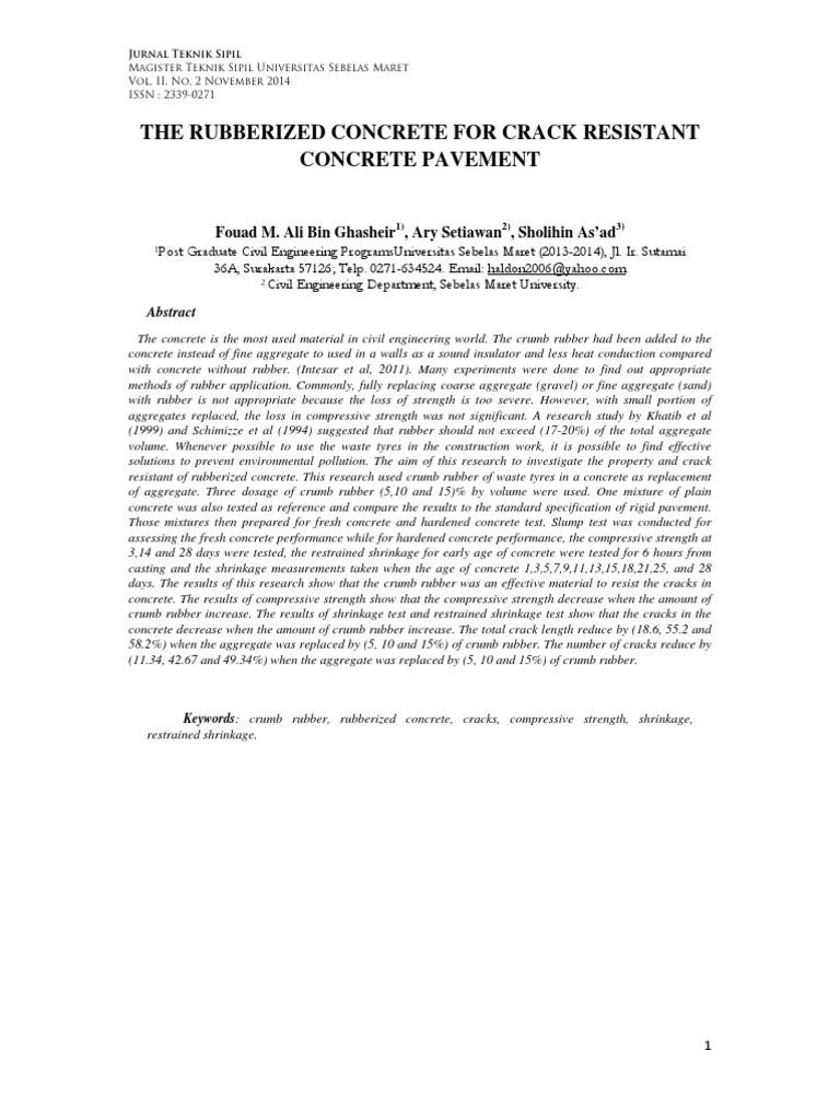 The Rubberized Concrete For Crack Resistant Concrete Pavement | PDF ...