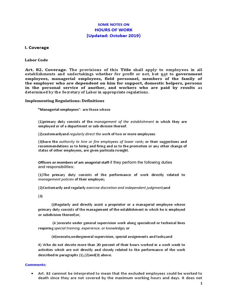 Notes On Hours of Work (2019) | PDF | Overtime | Working Time