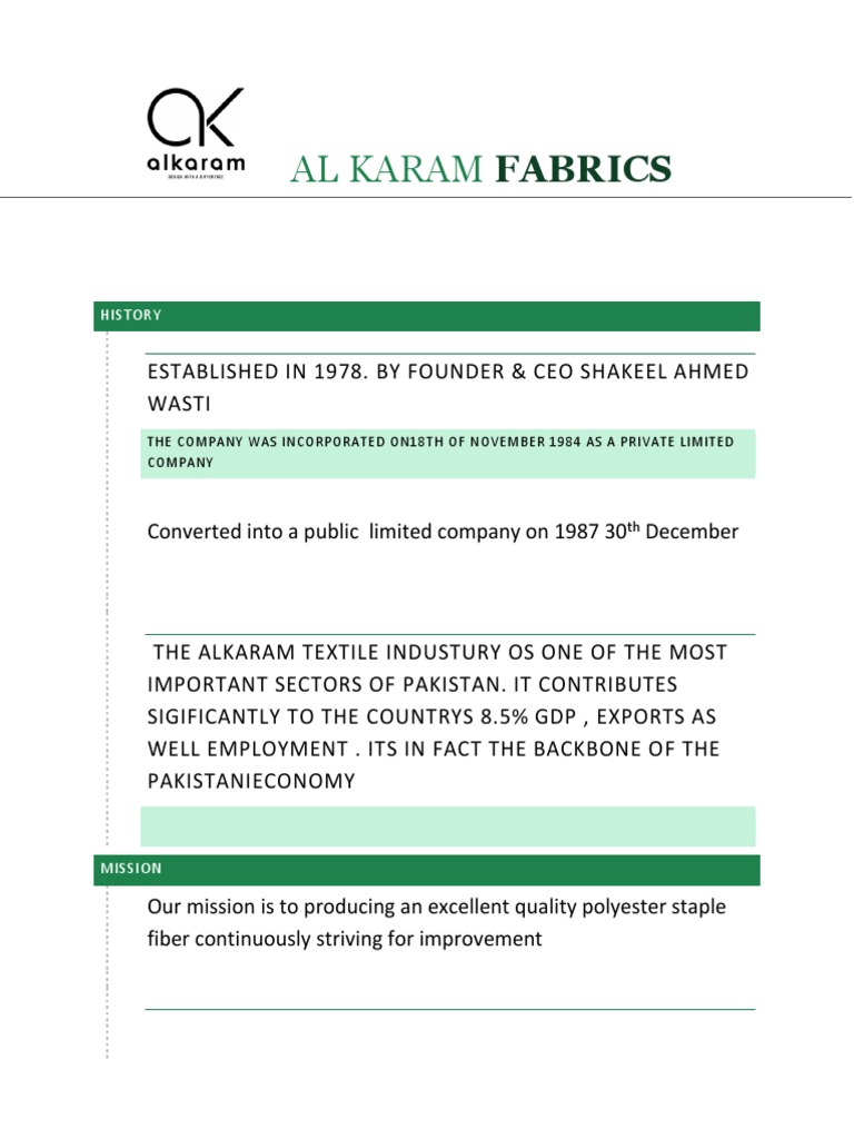 Al Karam Fabrics: History & Mission Overview | PDF