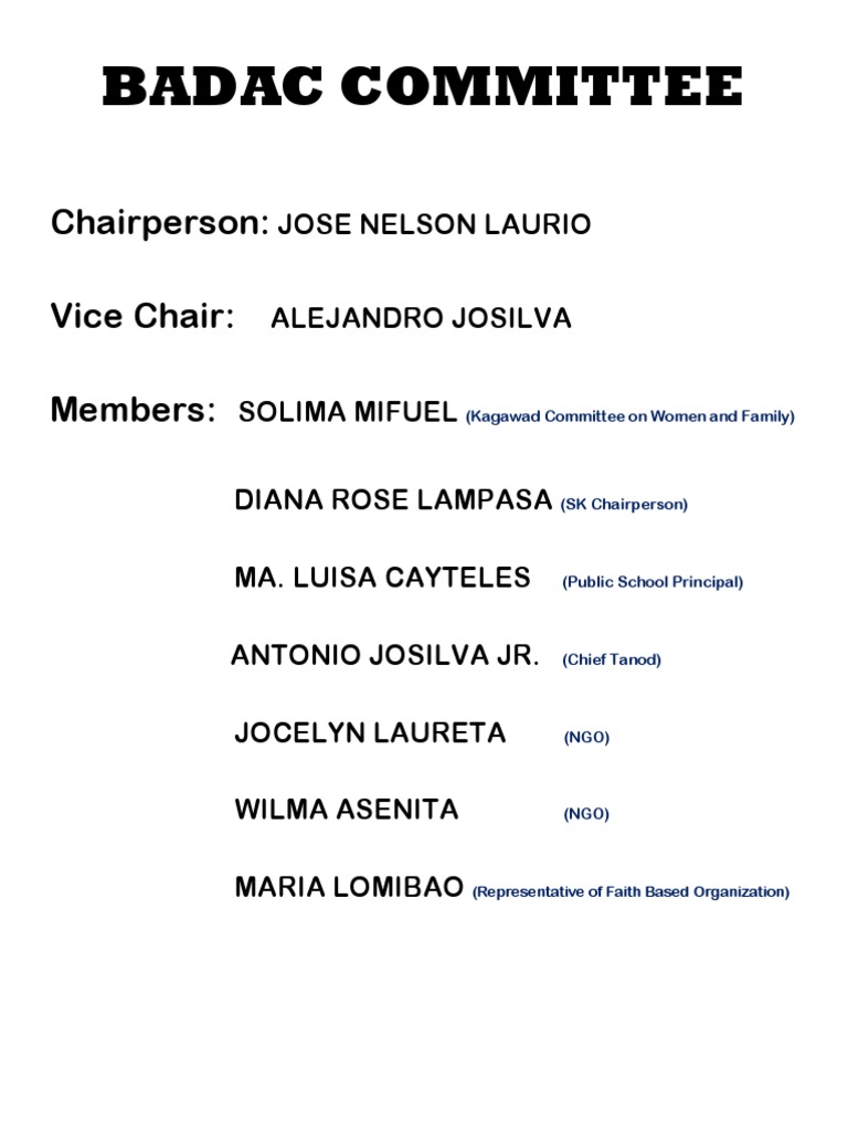 Badac Committee: Chairperson: Vice Chair: Members | PDF