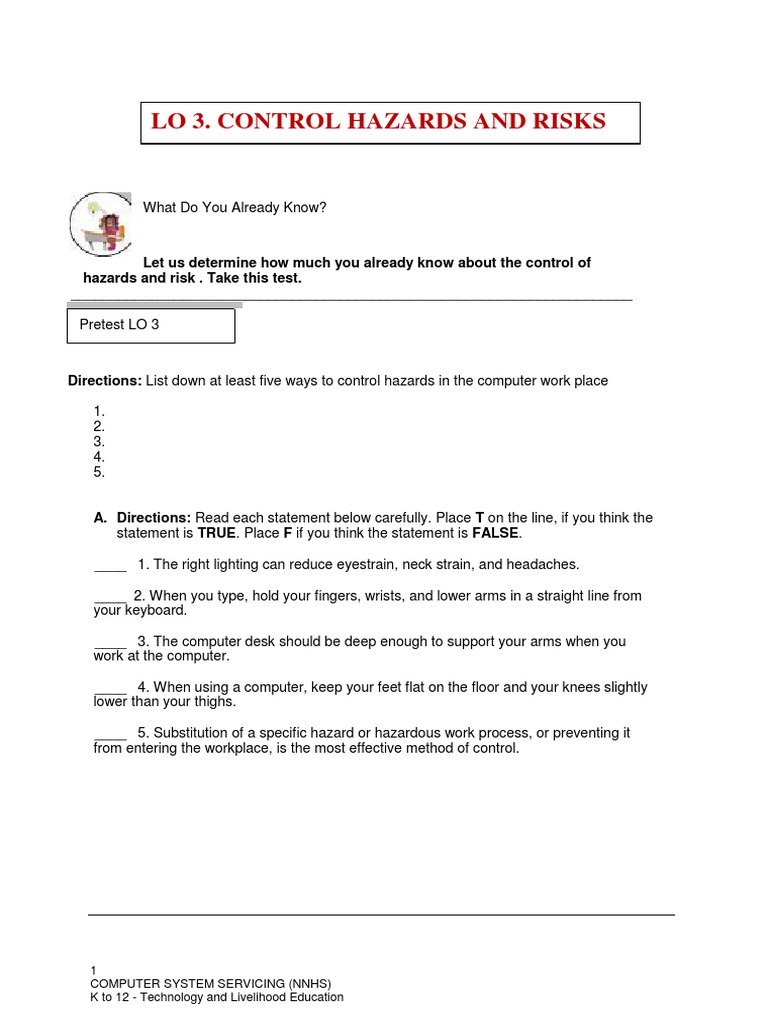 3.1 Control Hazards and Risk | PDF | Personal Protective Equipment ...