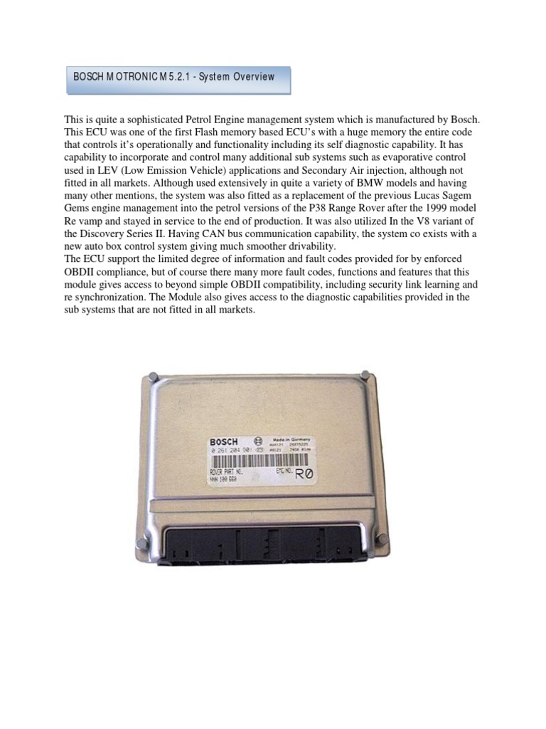 BOSCH MOTRONIC M5.2.1 - System Overview | PDF | Throttle | Fuel Injection