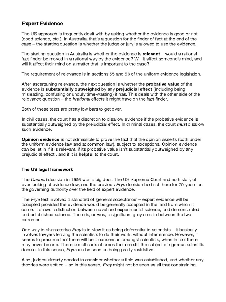 Expert Evidence | PDF | Daubert Standard | Relevance (Law)