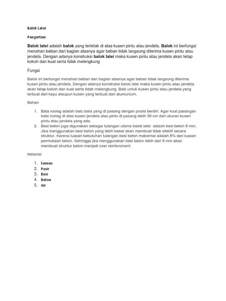 Fungsi dan Pengertian Balok Latei | PDF