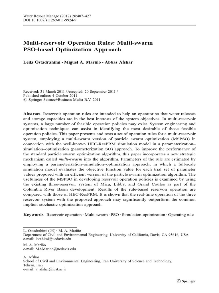 Multi-Reservoir Operation Rules Multi-Sw | PDF | Mathematical Optimization | Computer Simulation