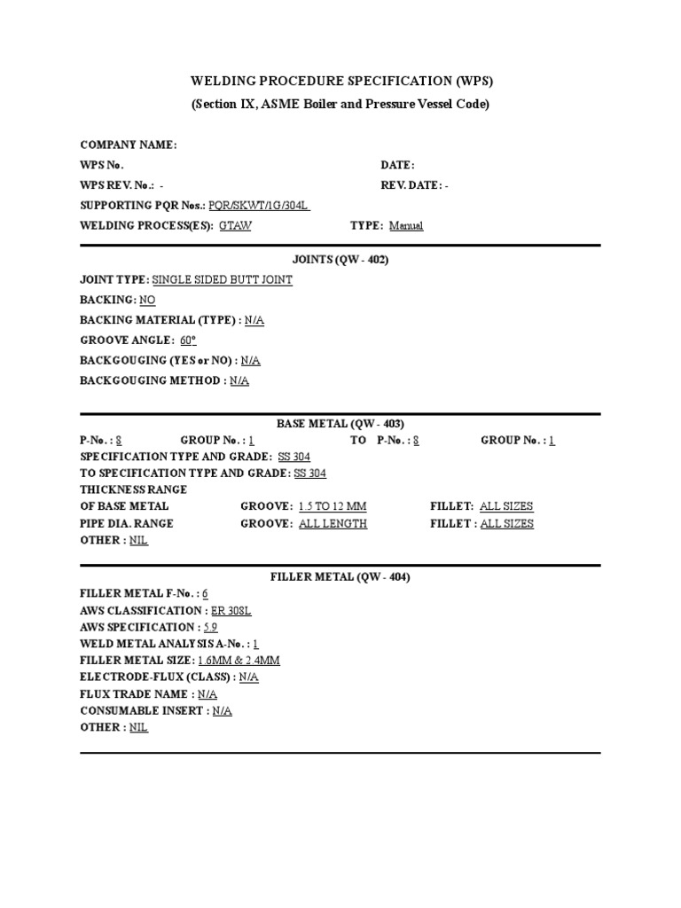 (Section IX, ASME Boiler and Pressure Vessel Code) : Welding Procedure ...