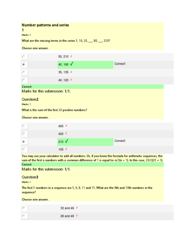 Number Patterns And Series Pdf Summation Numbers