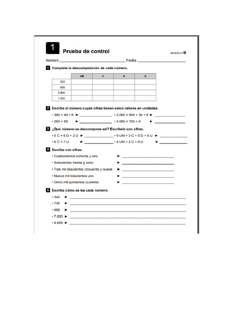 Prueba Control Mate 3 Primaria | PDF