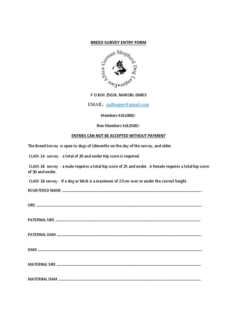 Breed Survey Entry Form 2018 | PDF | Dog Breeding | Tooth