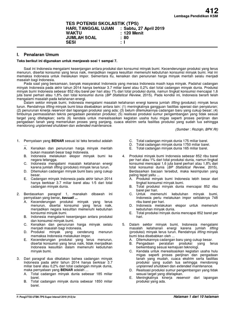 Soal-Soal TPS PDF | PDF