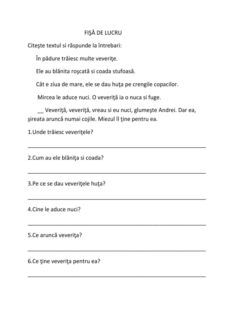 FIŞĂ DE LUCRU - Text Scurt 1 | PDF