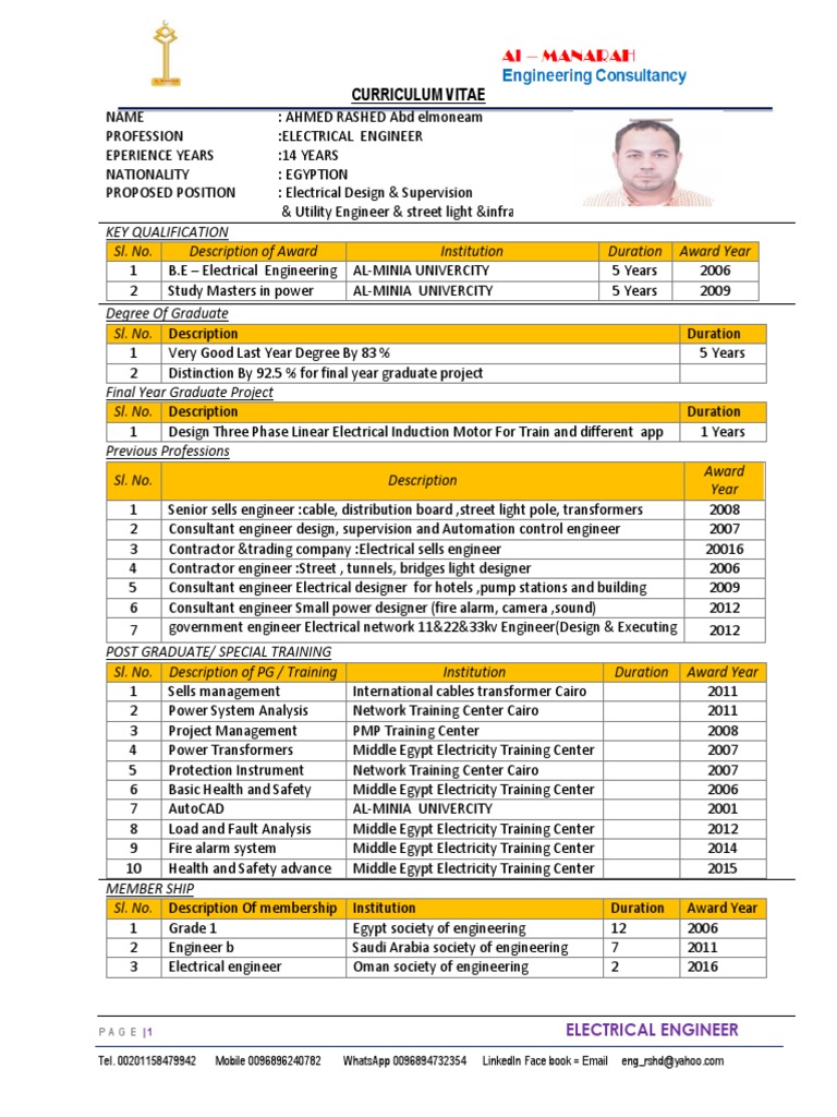 CV. Fo Ahmed Rashed Up To 2019 | PDF | Engineering | Lighting