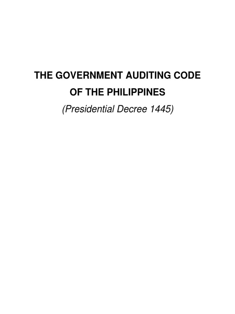 Presidential Decree 1445: Ordinancing and Instituting a Government ...