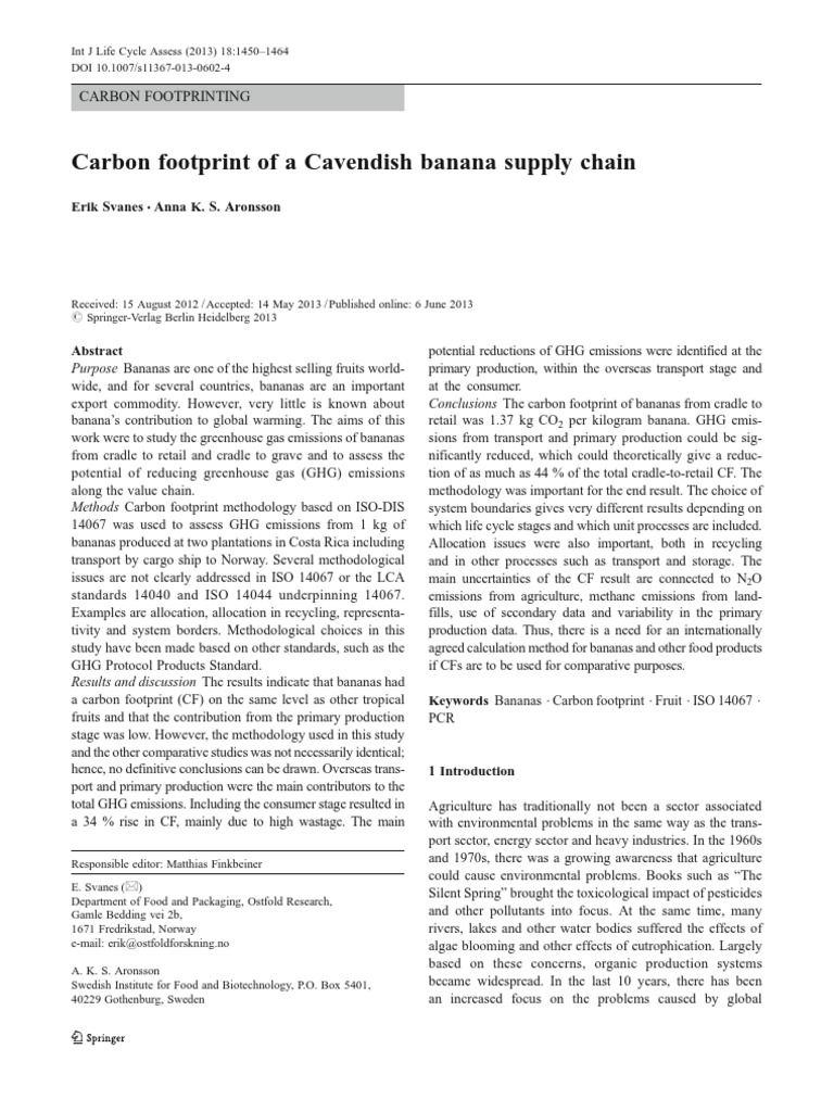 Carbon Footprint of Cavendish Bananas | PDF | Life Cycle Assessment ...
