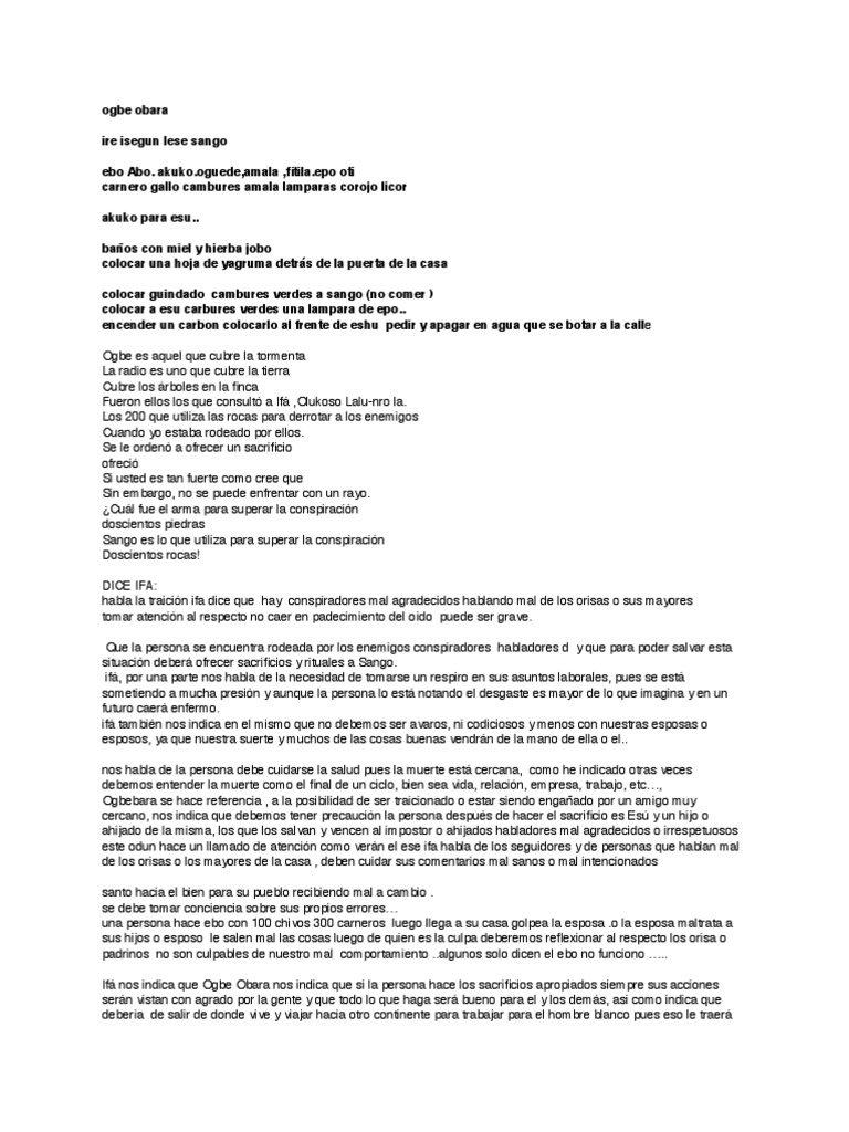 Ogbe Obara: Sacrificios y Conspiraciones | PDF | Religión y espiritualidad
