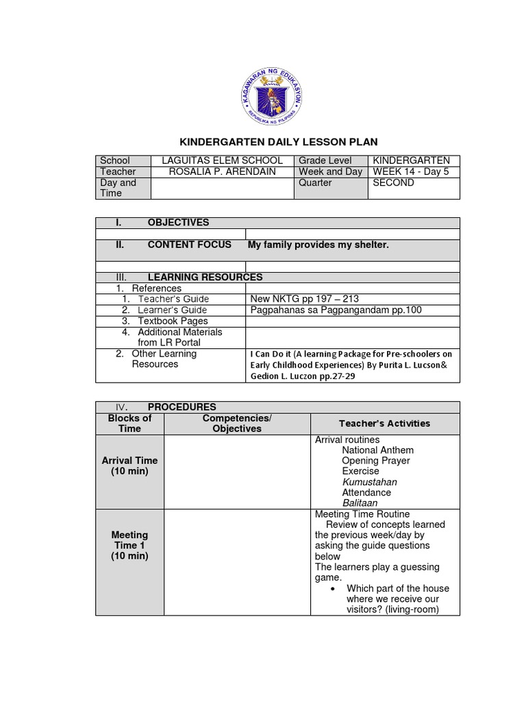 Kindergarten DLP Quarter 2 Week 14 Day 5 | PDF | Teachers