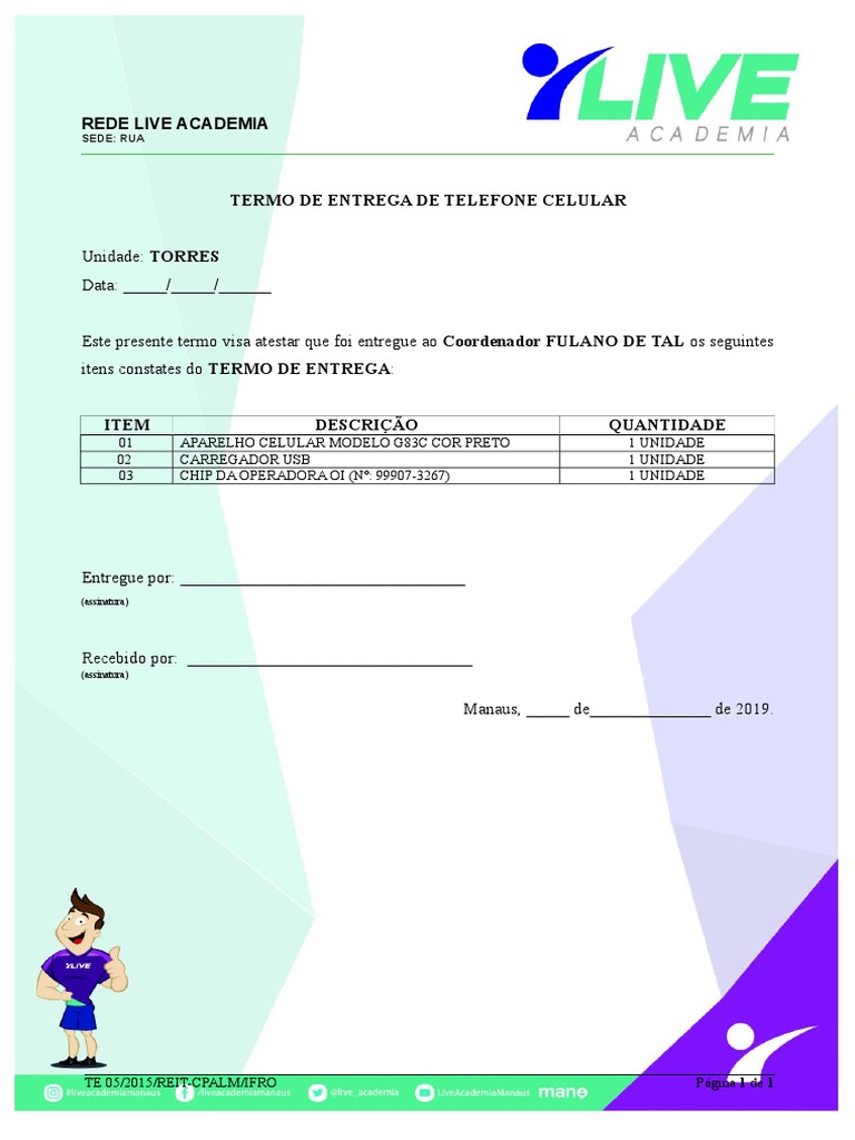 D - Modelo Termo de Entrega | PDF