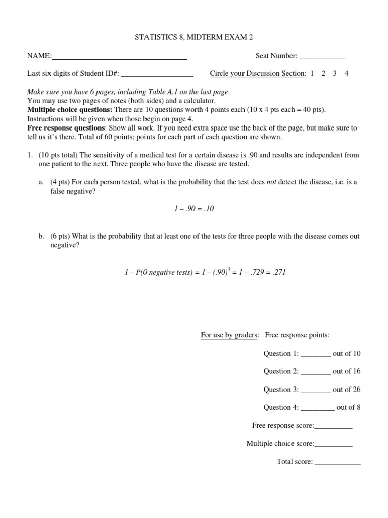STATISTICS 8 EXAM | PDF | Expected Value | Random Variable