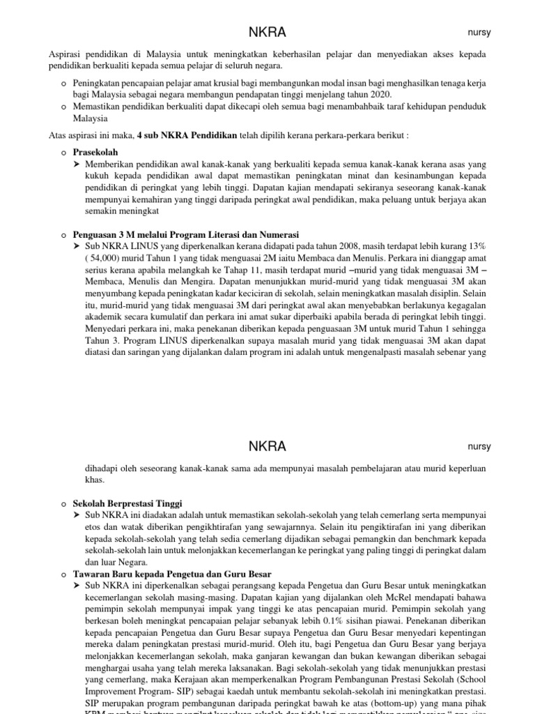NKRA Pendidikan Malaysia 2020 | PDF | Karier & Perkembangan