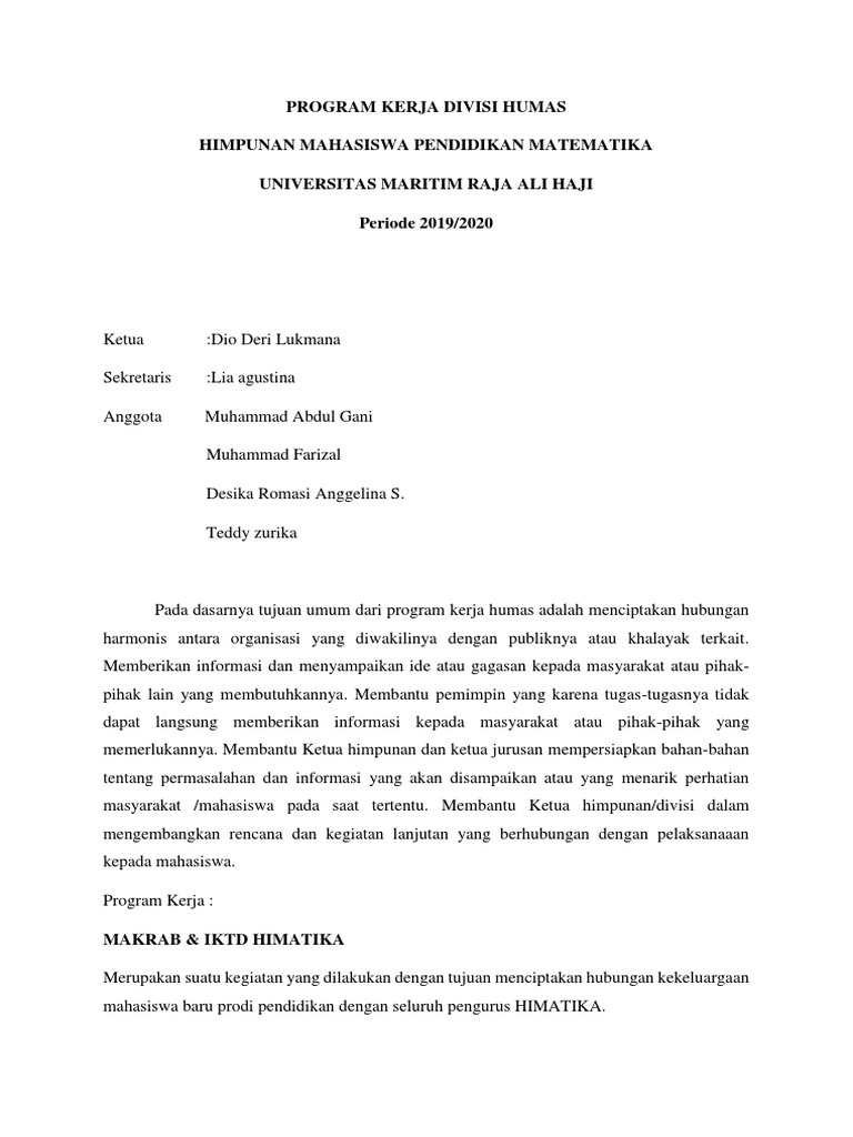 Program Kerja Divisi Humas Himpunan Mahasiswa Pendidikan Matematika ...