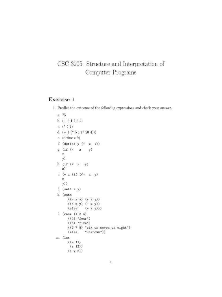 CSC 3205: Structure and Interpretation of Computer Programs: Exercise 1 | PDF | Subroutine ...