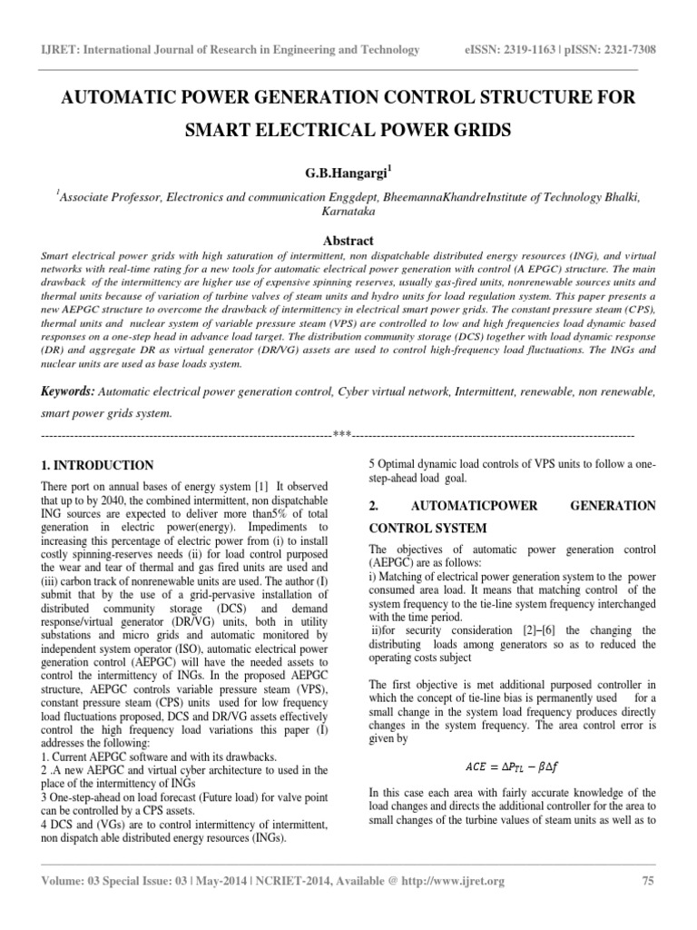 Automatic Power Generation Control Structure for Smart Electrical Power ...