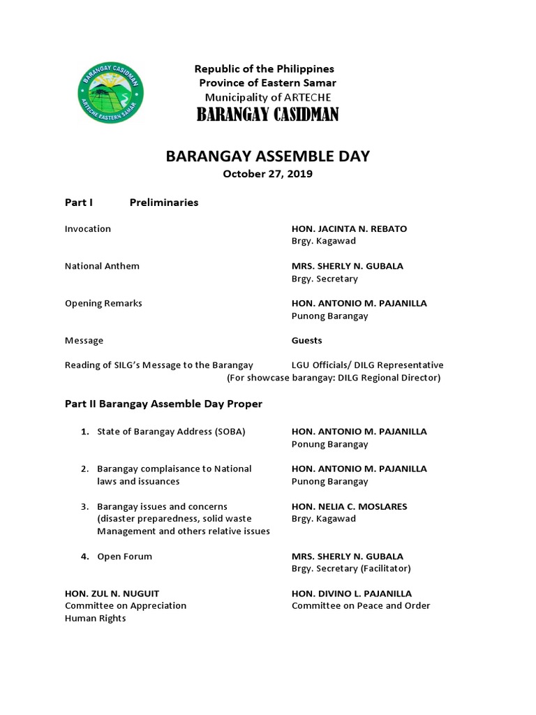 Barangay Assemble Day | PDF | Philippines