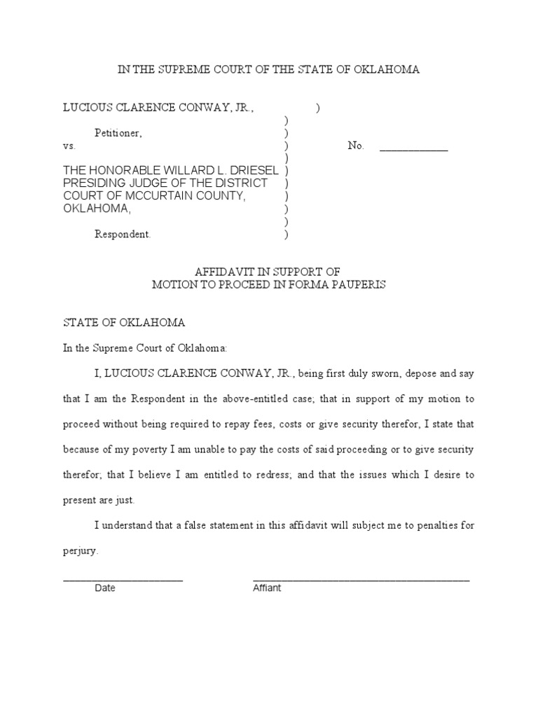 Affidavit in Support of Motion To Proceed in Forma Pauperis | PDF | Law