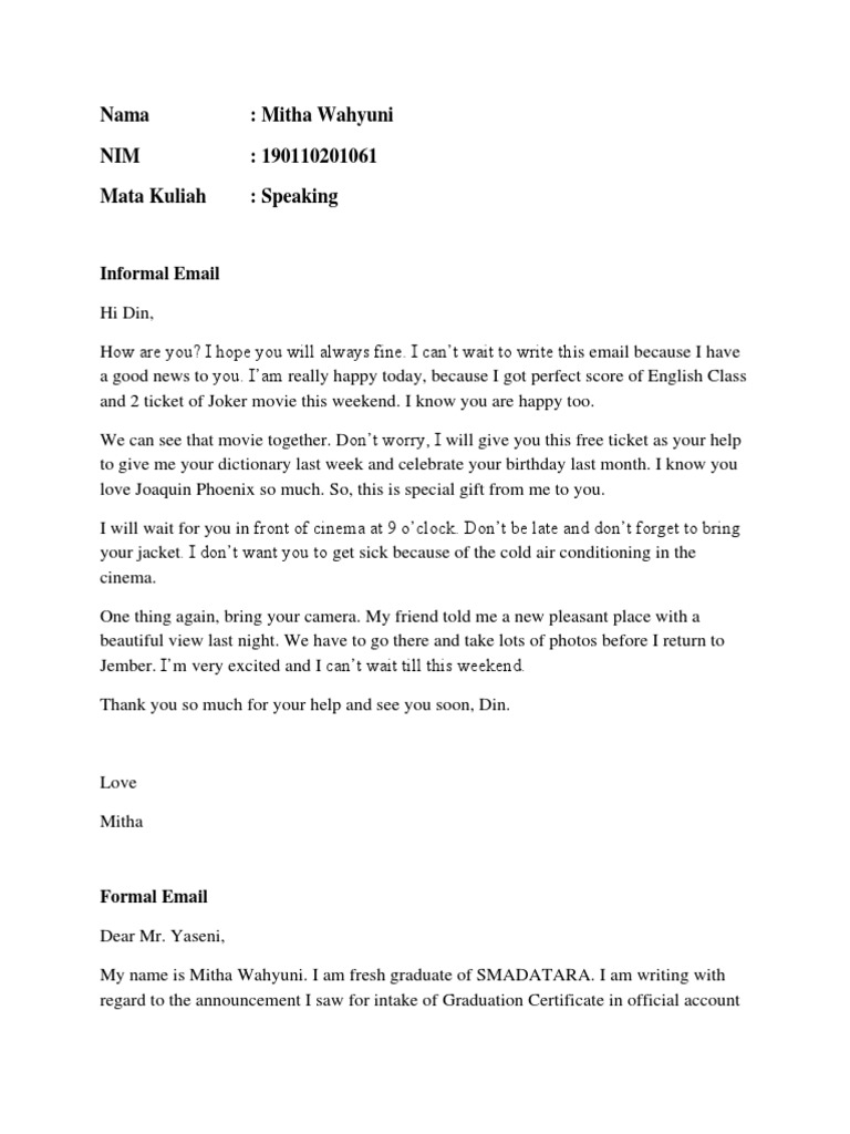 Examples of Formal and Informal Emails | PDF