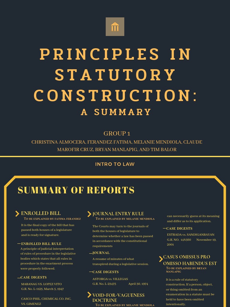 Principles in Statutory Construction:: A Summary | PDF | Bill (Law ...