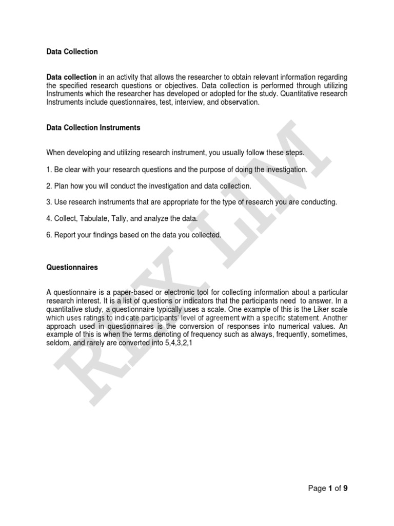 Data Collection: Page 1 of 9 | PDF | Questionnaire | Test (Assessment)