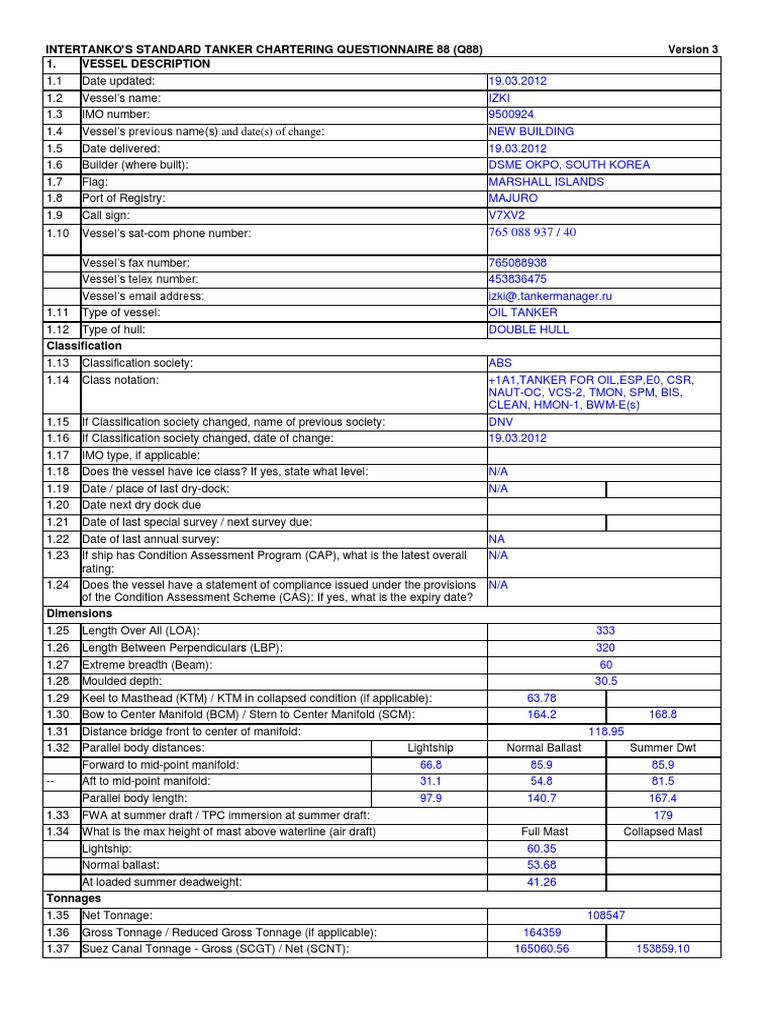 Current q88 For Port Ulsan S.korea | PDF | Tonnage | Ships