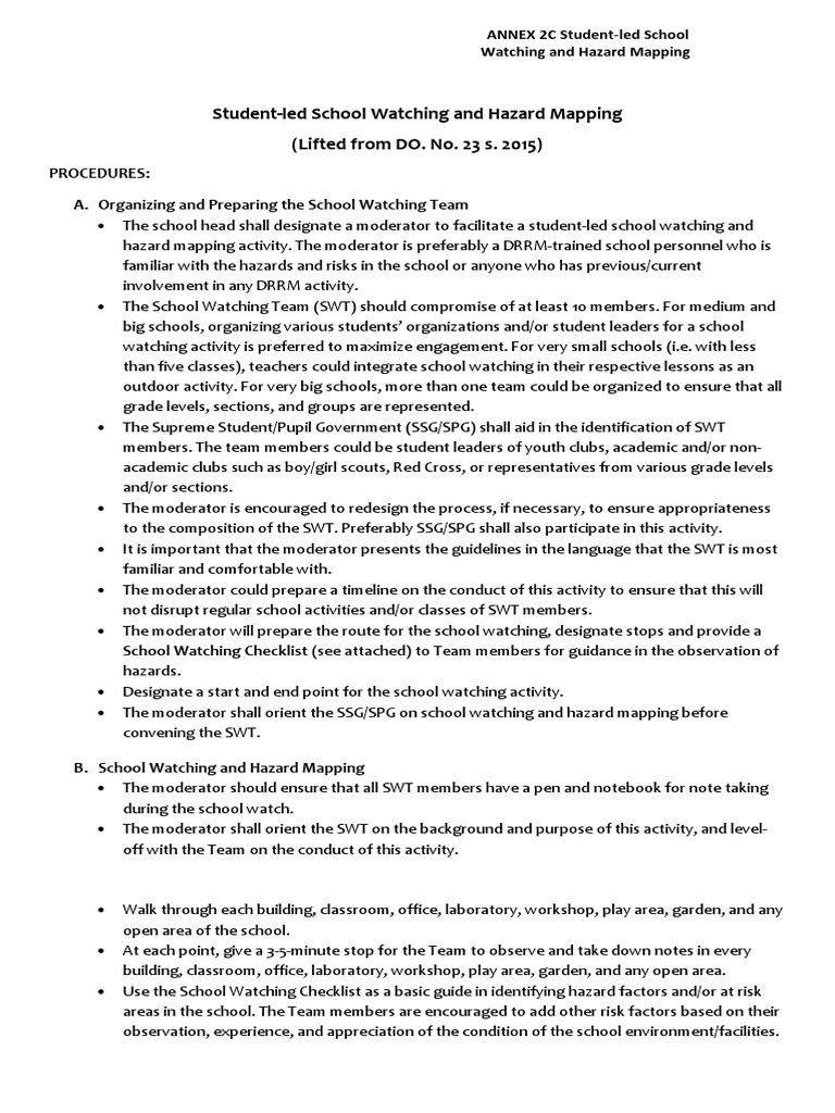 Annex 2C - Student-Led School Watching and Hazard Mapping Libjo | PDF ...
