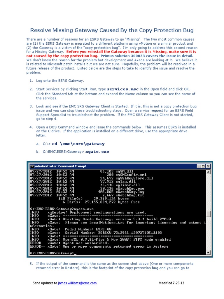 Resolve Missing Gateway Caused by The Copy Protection Bug | PDF ...